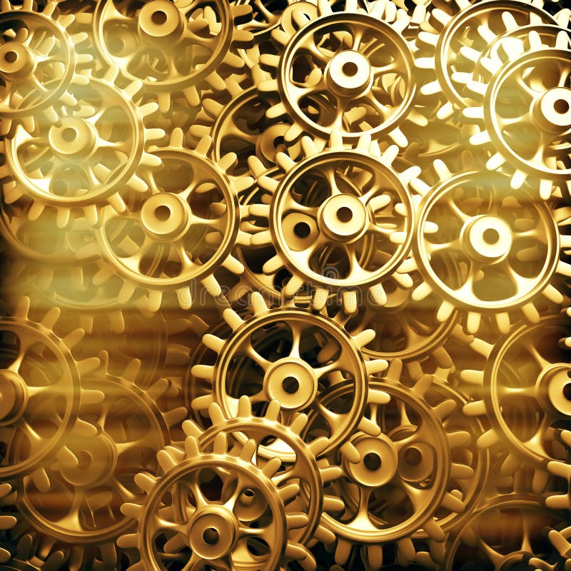 Gold gears and cogs macro stock illustration. Illustration of power ...