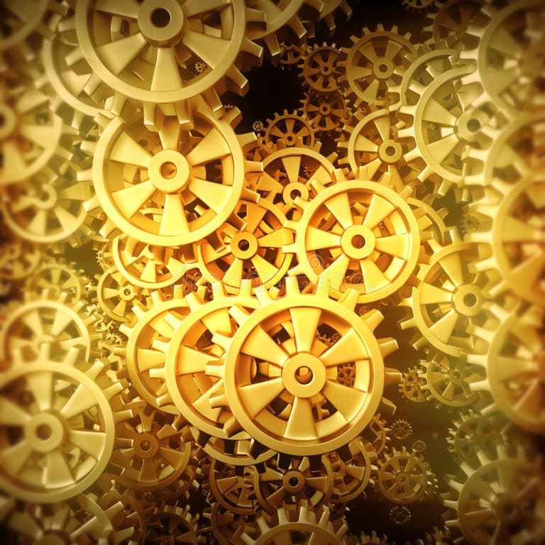 Gold gears and cogs macro stock illustration. Illustration of ...