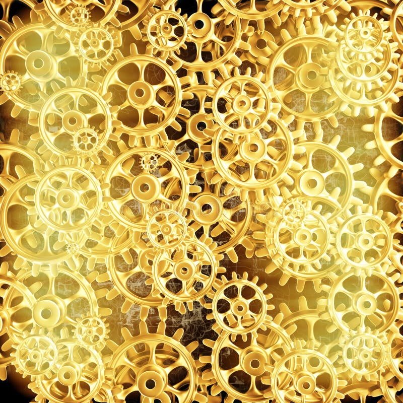 Gold gears and cogs macro stock illustration. Illustration of factory ...
