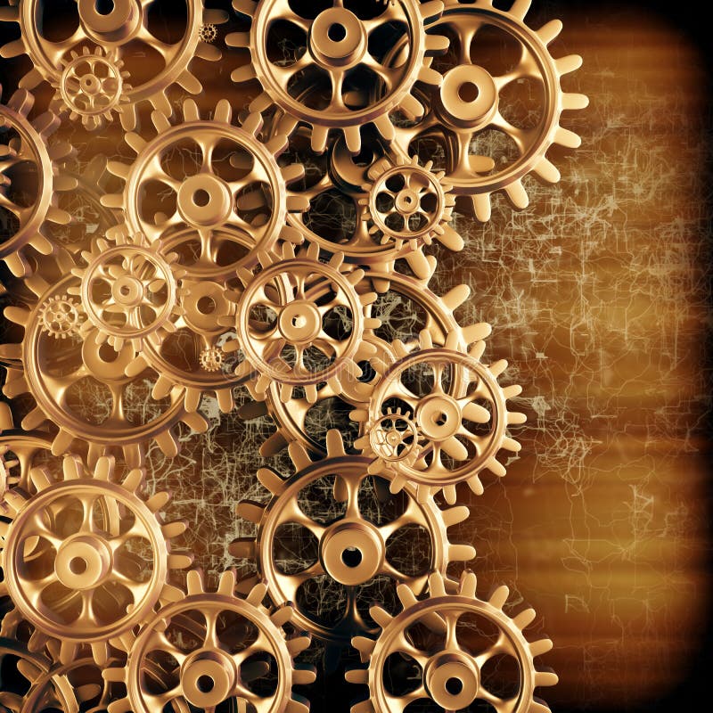 Gold gears and cogs macro stock illustration. Illustration of metal ...