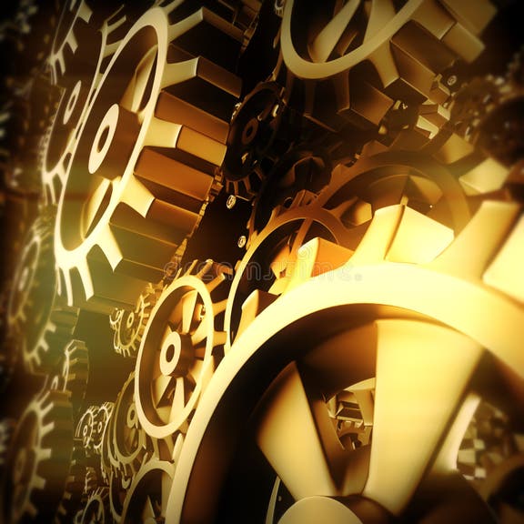 Gold gears and cogs macro stock illustration. Illustration of macro ...