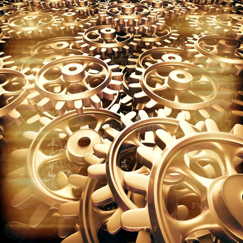 Gold gears and cogs macro stock illustration. Illustration of circle ...