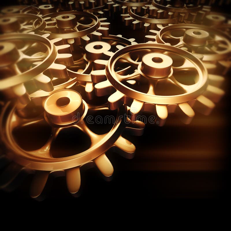 Gold gears and cogs macro stock illustration. Illustration of clock ...