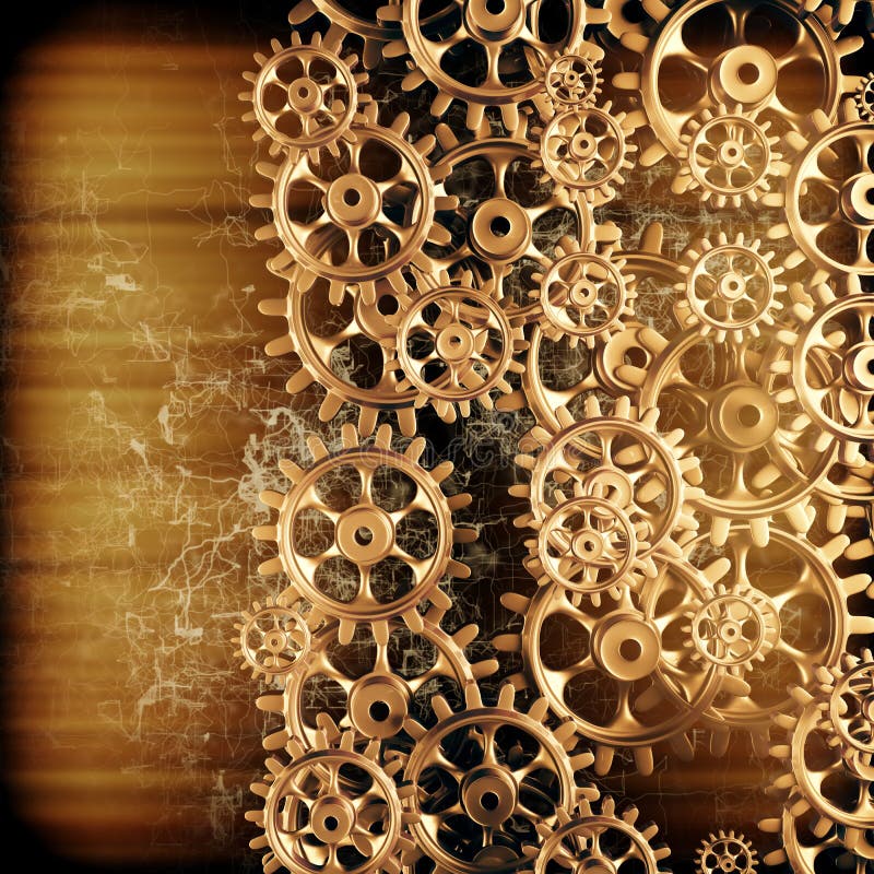 Gold gears and cogs macro stock illustration. Illustration of clockwork ...