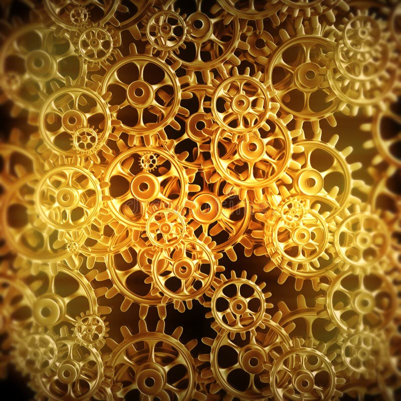 Gold gears and cogs macro stock illustration. Illustration of ...