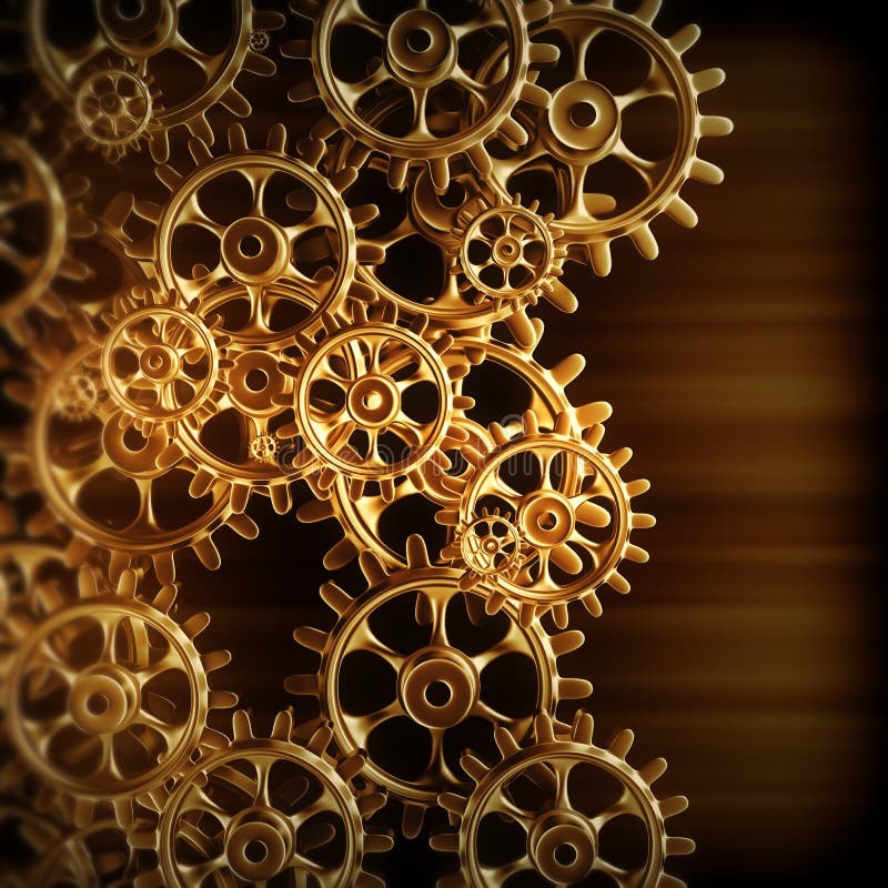 Gold gears and cogs macro stock illustration. Illustration of power ...