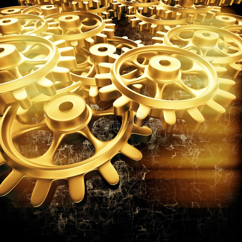 Gold gears and cogs macro stock illustration. Illustration of clockwork ...