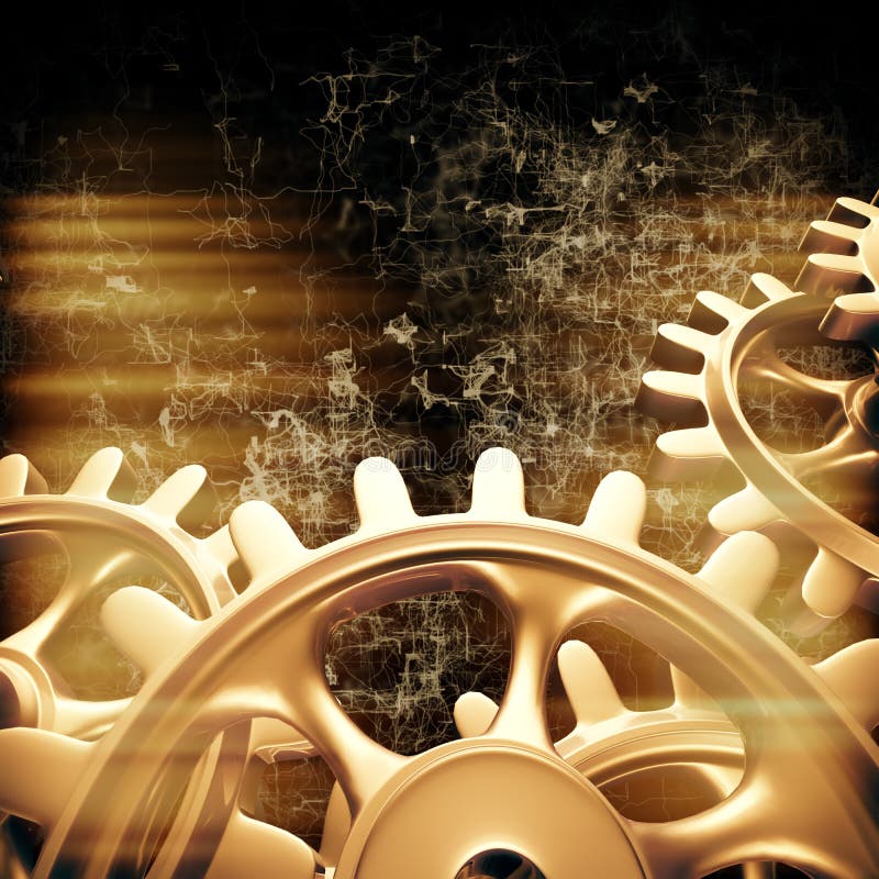 Gold gears and cogs macro stock illustration. Illustration of ...