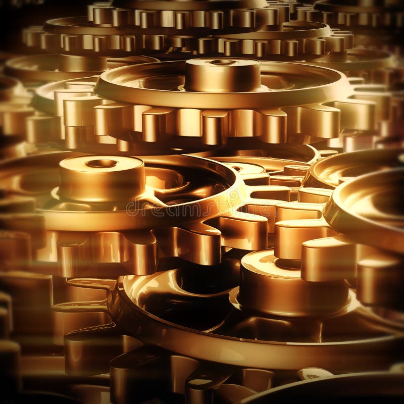 Gold gears and cogs macro stock illustration. Illustration of ...