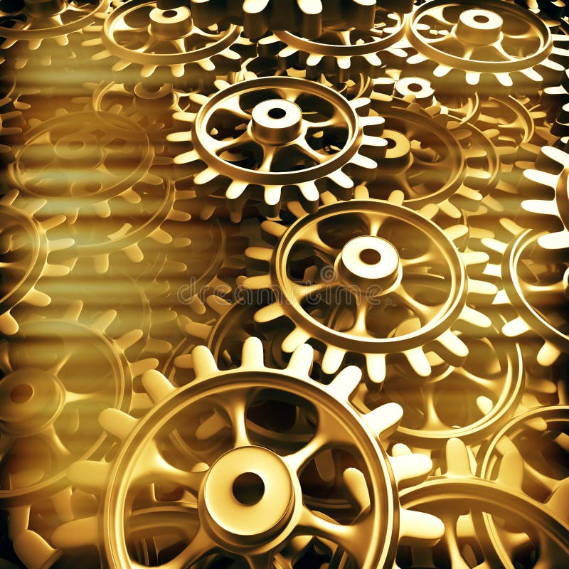 Gold gears and cogs macro stock illustration. Illustration of brass ...