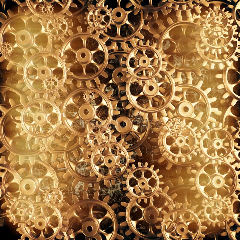 Gold gears and cogs macro stock illustration. Illustration of iron ...