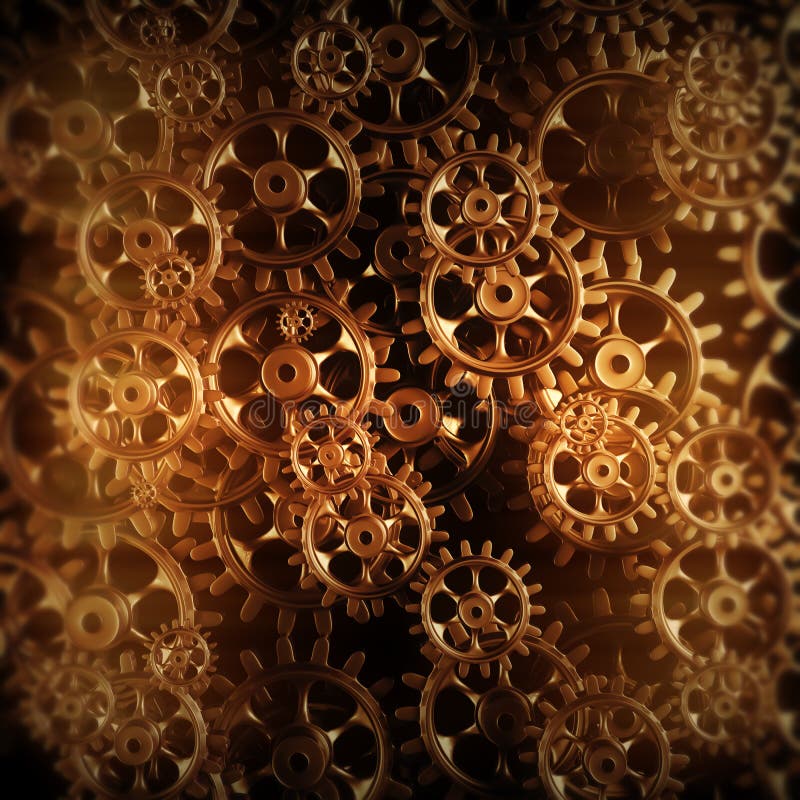 Gold gears and cogs macro stock illustration. Illustration of ...