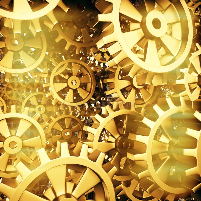 Gold gears and cogs macro stock illustration. Illustration of engine ...