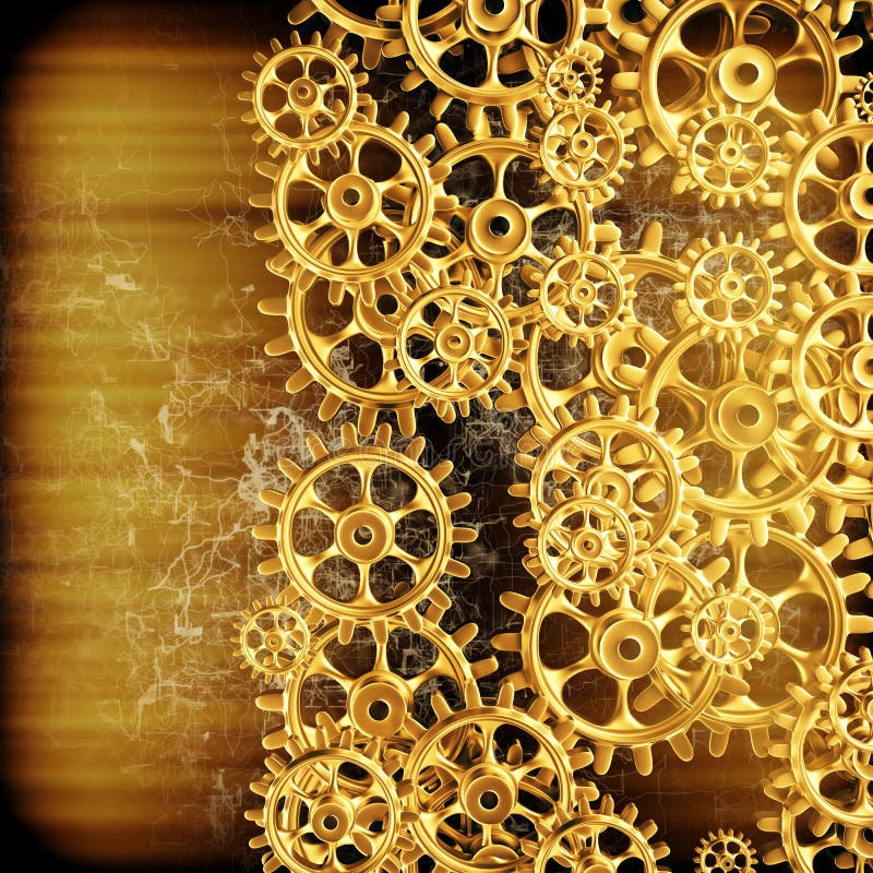 Gold gears and cogs macro stock illustration. Illustration of mechanism ...