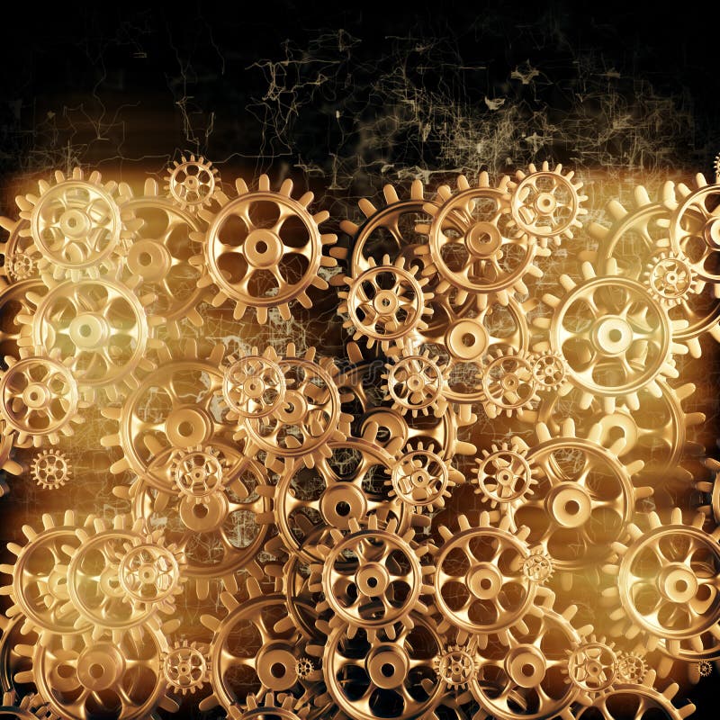 Gold gears and cogs macro stock illustration. Illustration of machinery ...