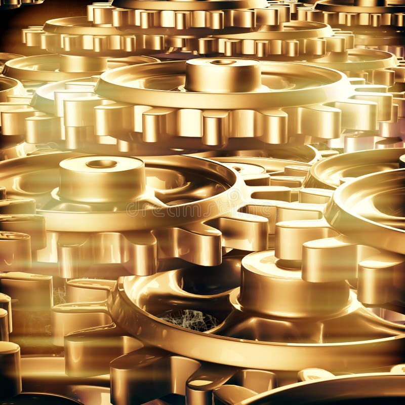 Gold gears and cogs macro stock illustration. Illustration of bolt ...