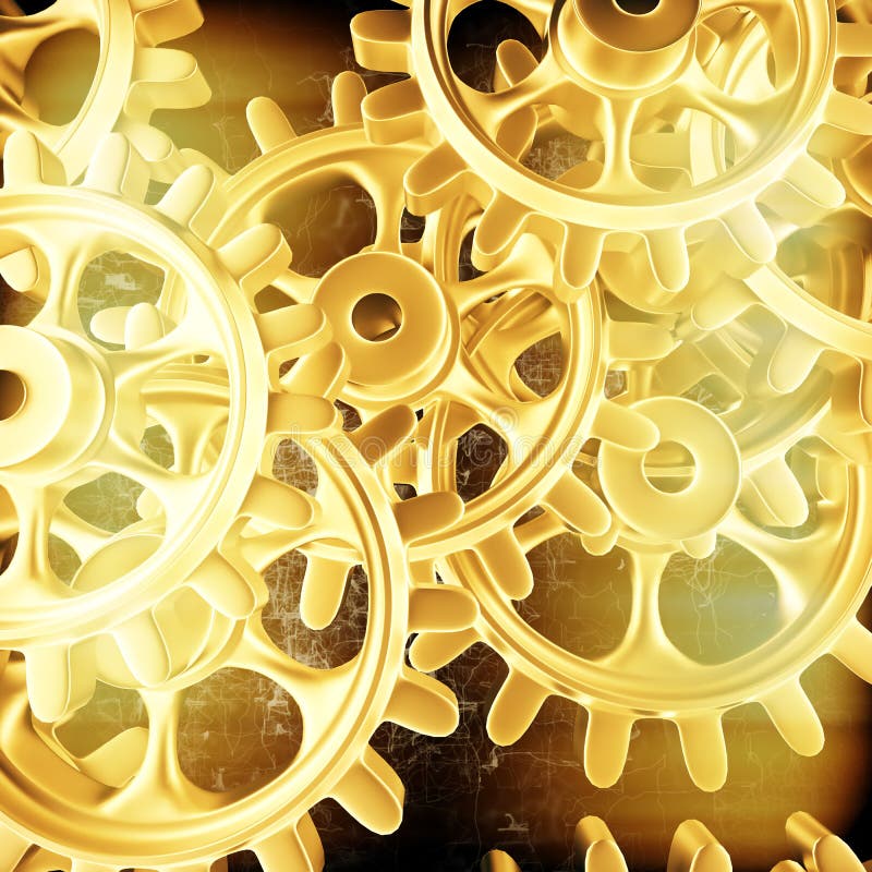 Gold gears and cogs macro stock illustration. Illustration of ...