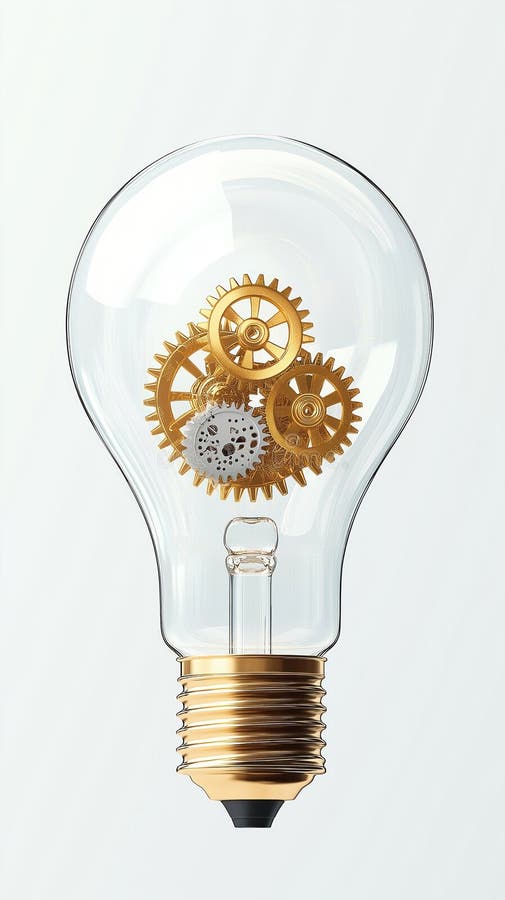 Gold Gears Rotate Inside Clear Glass Light Bulb. Innovative Tech ...