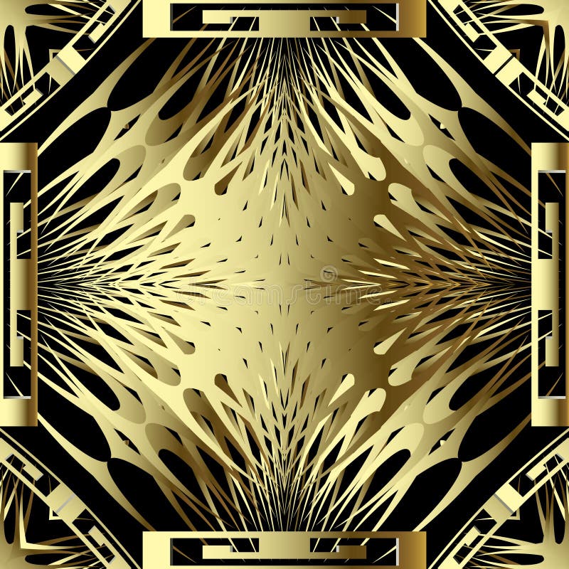 Gold Geometric 3d Greek Vector Seamless Pattern. Ornamental Textured ...