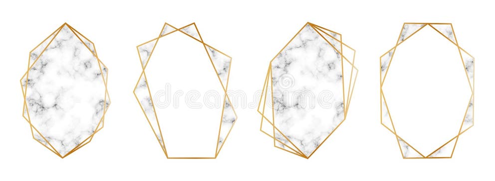 Gold Geometric Frames with Marble Inserts. Set of Golden Frames or ...