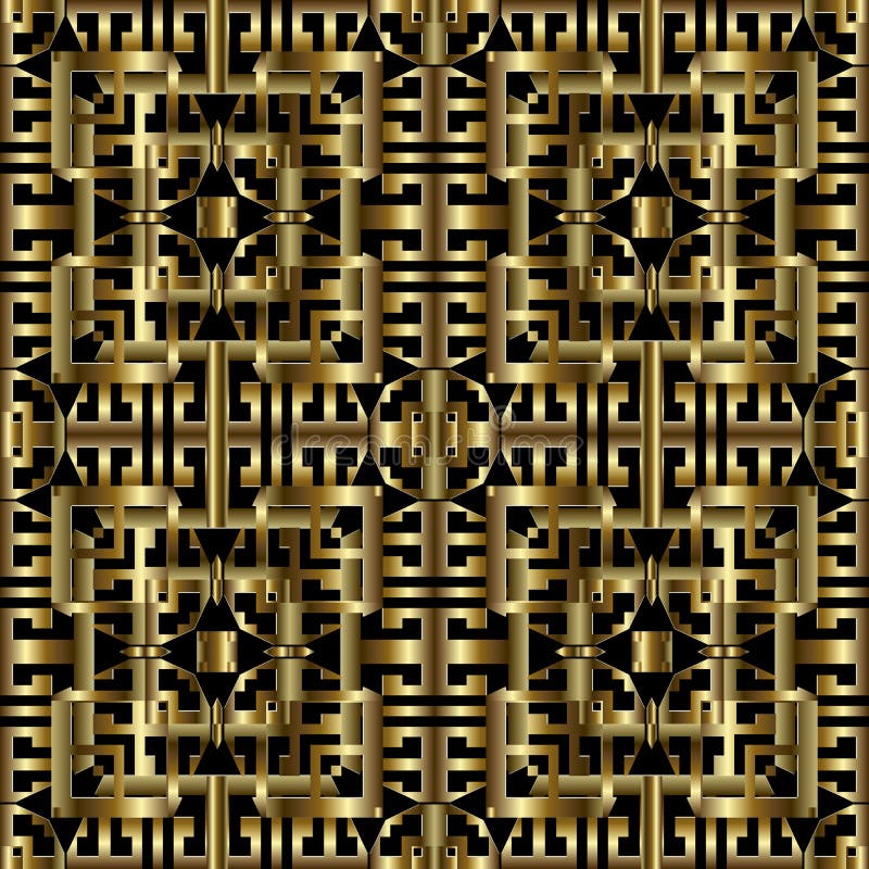 Gold Geometric Greek 3d Vector Seamless Pattern. Ornamental Modern Grid ... Gold Geometric Greek 3d Vector Seamless Pattern. Ornamental Modern Grid ...