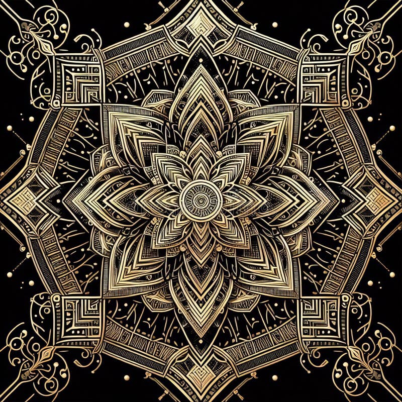 Gold Geometric Pattern on Black Intricate Geometric Pattern in G Stock ...