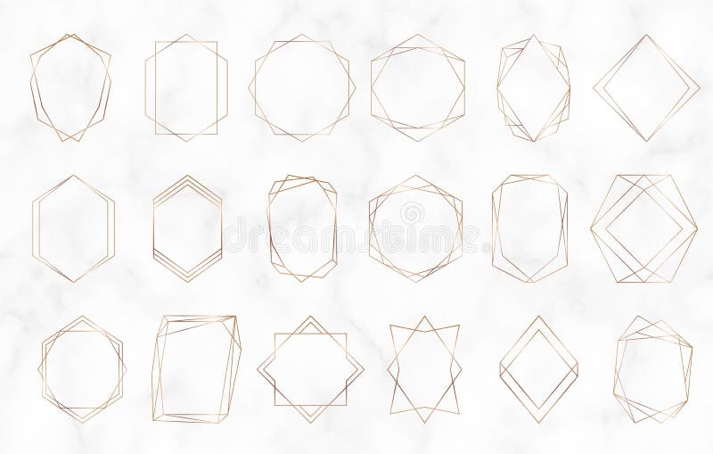 Gold Geometric Polygonal Frames. Decorative Lines Borders Stock Vector ...