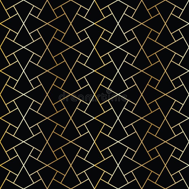 Gold Modern Geometric Seamless Pattern Design Over Black Background ...