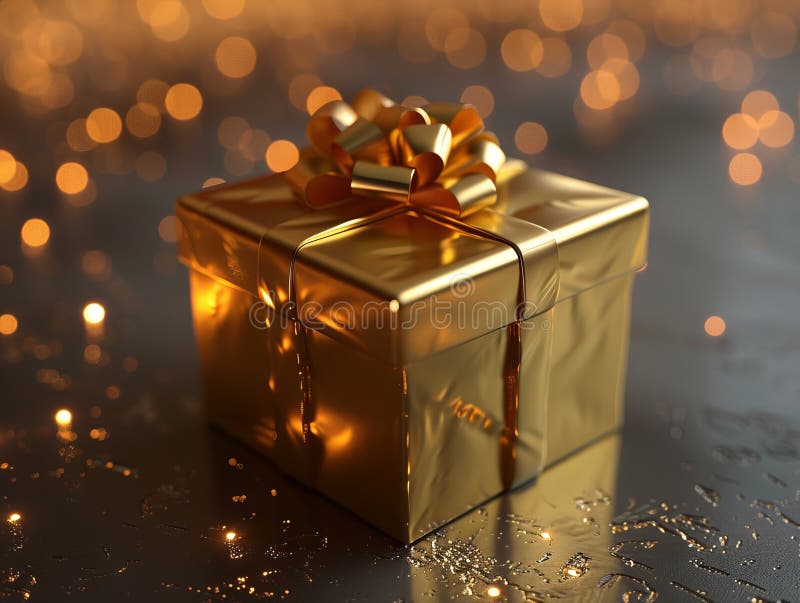 A Gold Gift Box with Bokeh Lights Stock Image - Image of wrap, candle ...