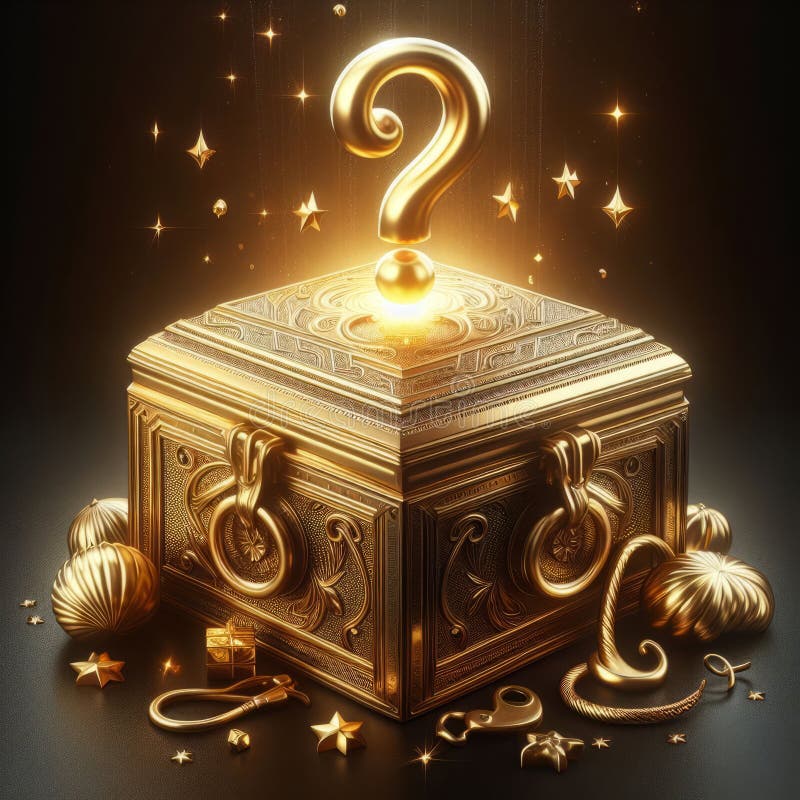Gold Gift Box with a Bow and Question Mark. 3d Rendering. Giveaway ...