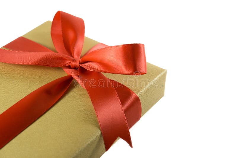 Gold Gift Box With Red Ribbon Bow Stock Photo - Image of event ...