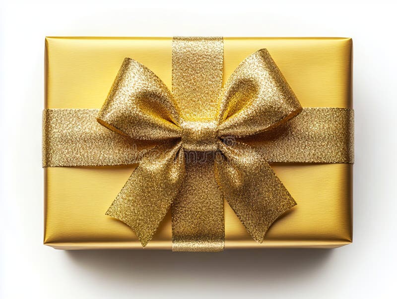A Gold Gift Box with a Gold Ribbon and Bow Stock Photo - Image of ...