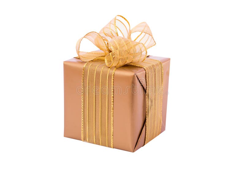Gold Gift Box with Ribbon and Bow Stock Image - Image of gift, happy ...