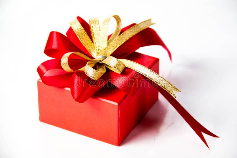Gold Gift Box with Ribbon and Bow Stock Image - Image of christmas ...