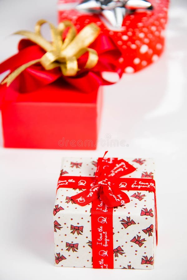 Gold Gift Box with Ribbon and Bow Stock Image - Image of christmas ...