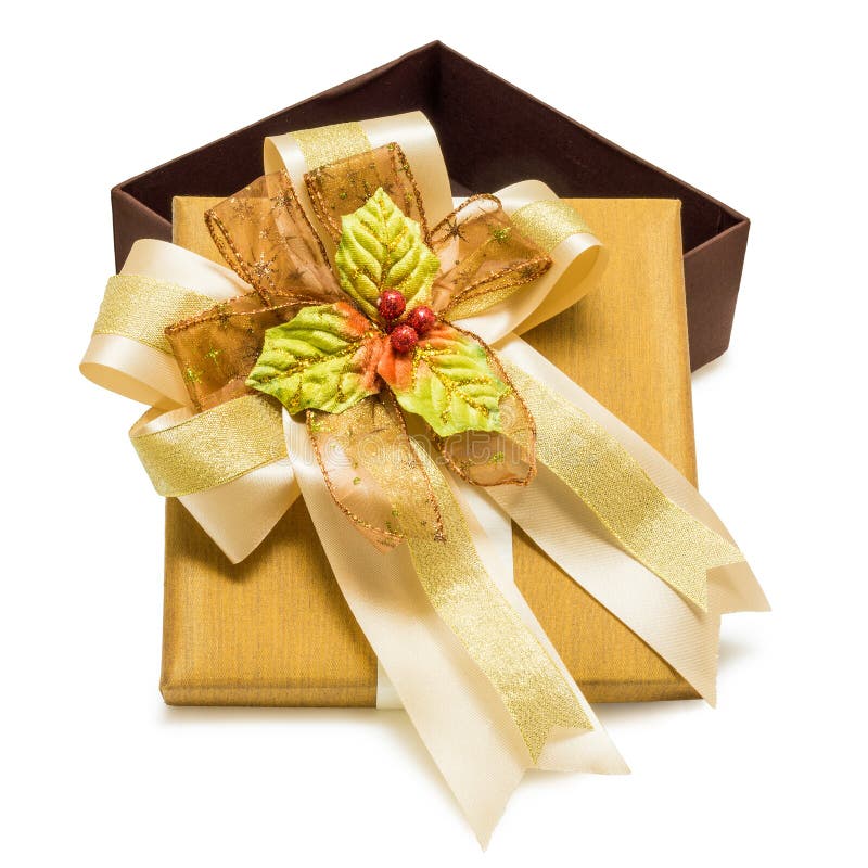 Gold gift box with ribbon stock photo. Image of holiday - 41273356
