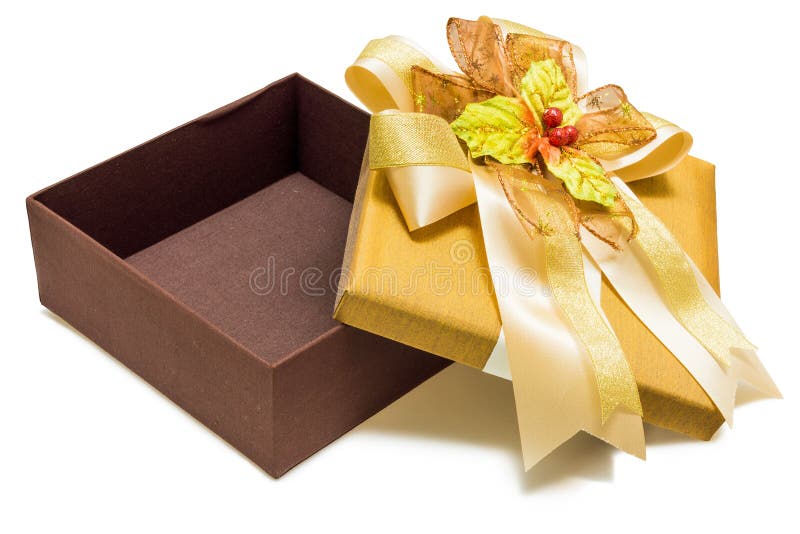 Gold gift box with ribbon stock image. Image of decoration - 41273393