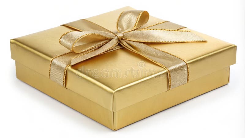 Gold Gift Box Square Composition, Golden Ribbon Bow, Celebration ...