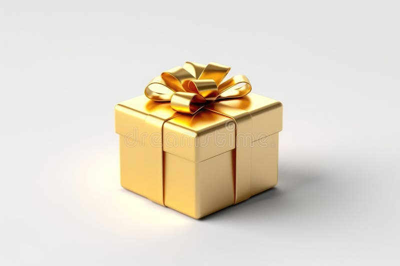Gold Gift Box on White Background, 3D. Generative AI Stock Illustration ...