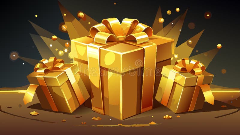 Gold Gift Boxes and Gold Glitter Particles with Bokeh Light Background ...
