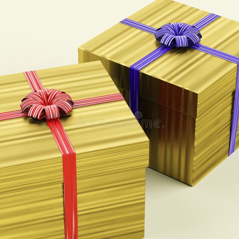 Gold Gift Boxes with Ribbon Stock Illustration - Illustration of ribbon ...