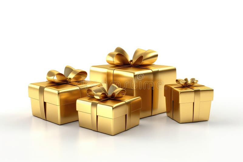 Gold Gift Boxes Set on White Background, 3D. Generative AI Stock ...