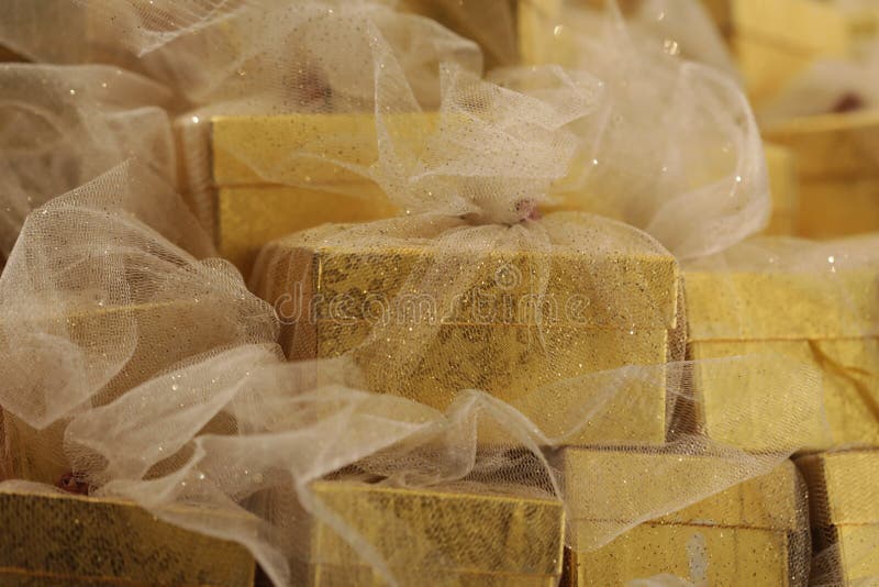 Stack of Gold Color Gift Boxes Stock Photo - Image of background, group ...