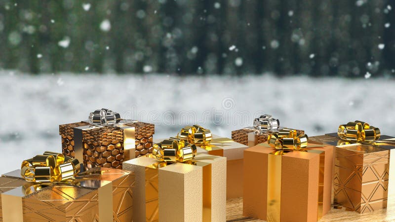 The Gold Gift Boxes on Wood Table for Celebration or Business Concept ...