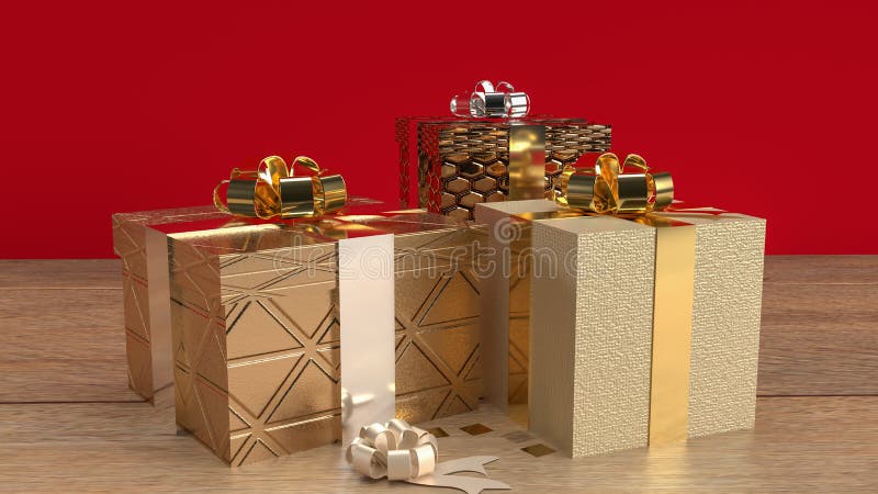 The Gold Gift Boxes on Wood Table for Celebration Time 3d Rendering ...
