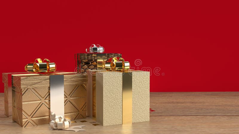 The Gold Gift Boxes on Wood Table for Celebration Time 3d Rendering ...