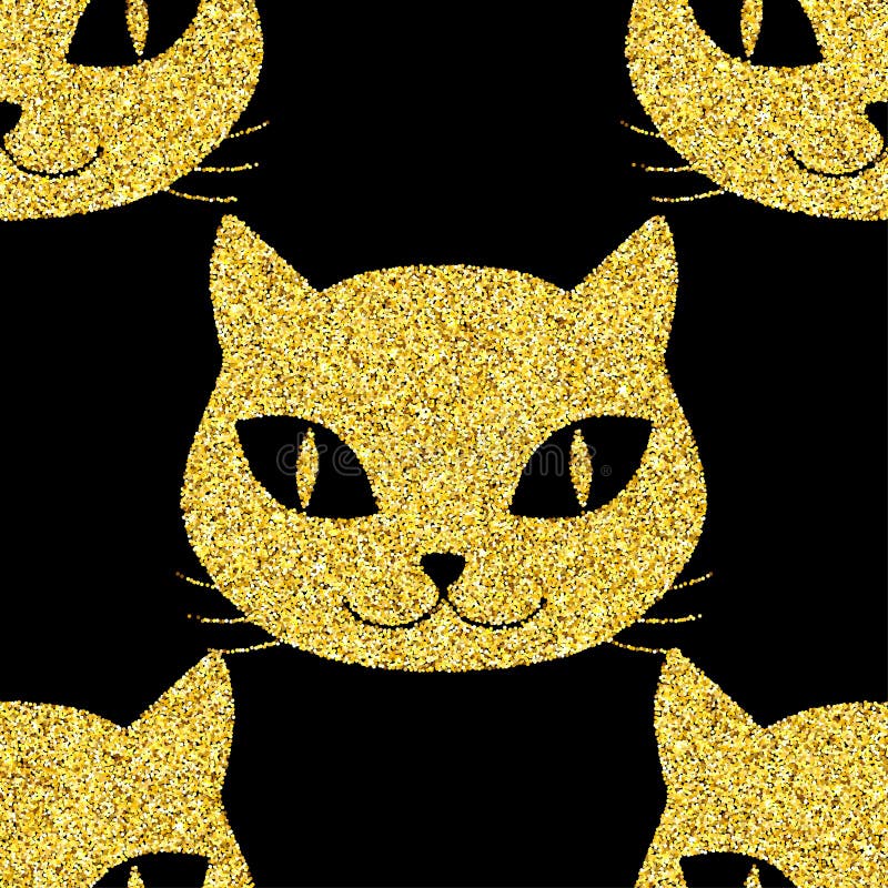 Gold glitter cat pattern stock illustration. Illustration of luxurious ...