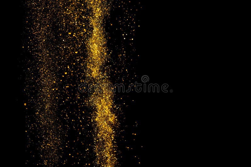 Gold Glitter Dust Falling on Black Background Border Design Stock Photo ...