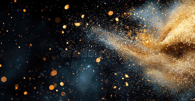 Gold Glitter Dust Sparkles Against a Black Background Stock Photo ...