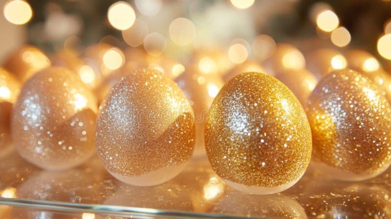 Gold Glitter Eggs Festive Decoration Display Stock Illustration - Illustration of radiant ...